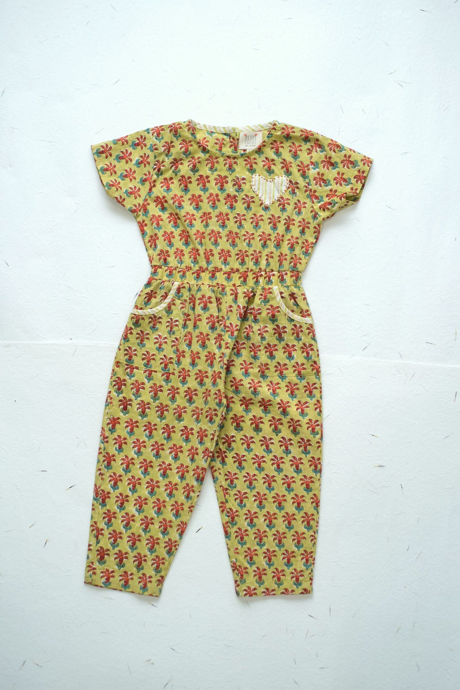 Green buti hand block print jumpsuit for girls | Plumcheeks